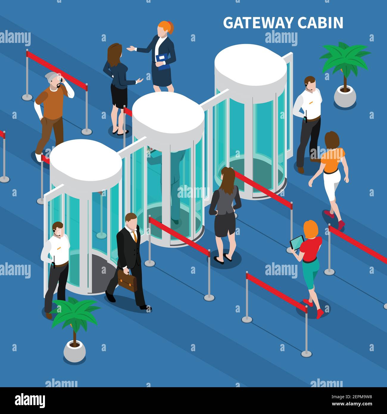 Persons passing through gateway cabin for access identification ...