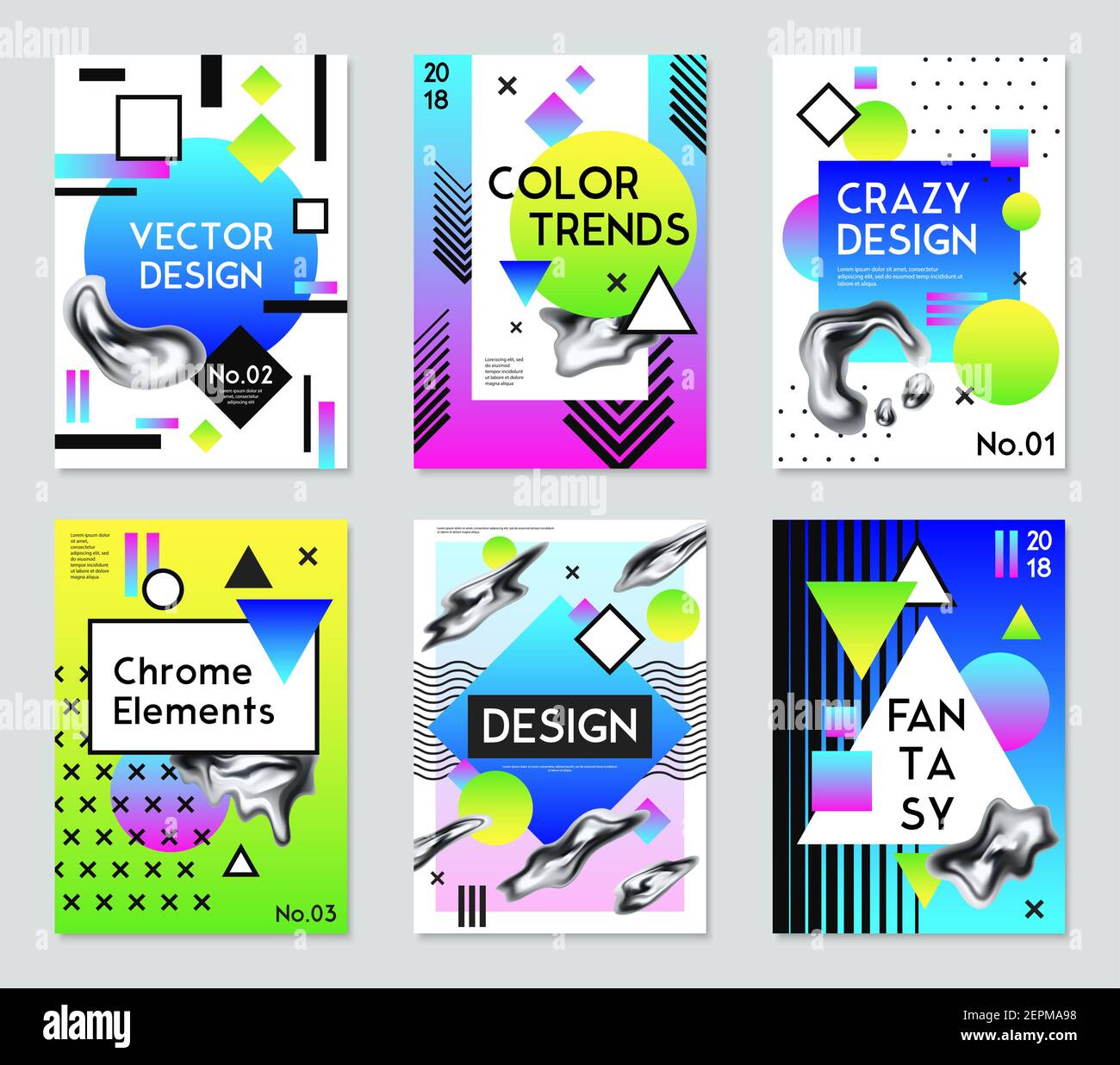 Collection of six fantasy posters for vector design with color trends ...