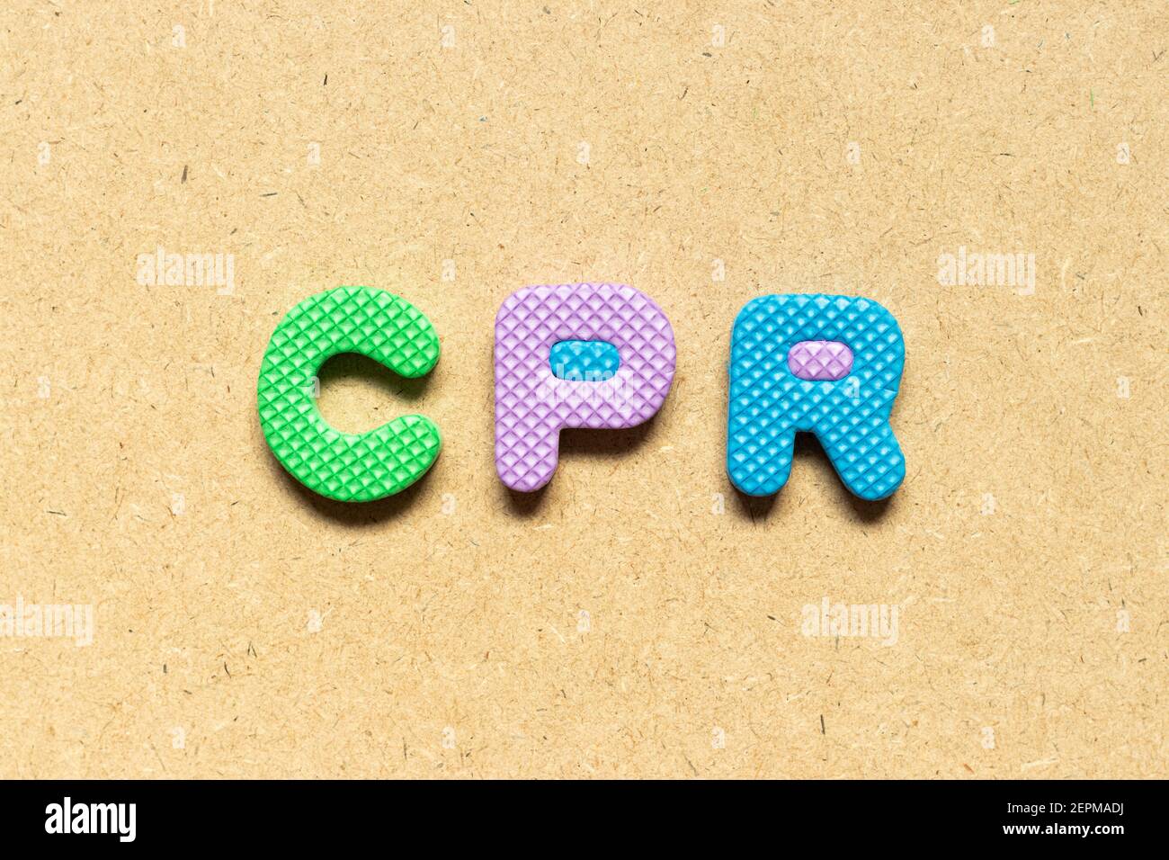 Foam alphabet letter in word CPR (abbreviation of Cardiopulmonary ...