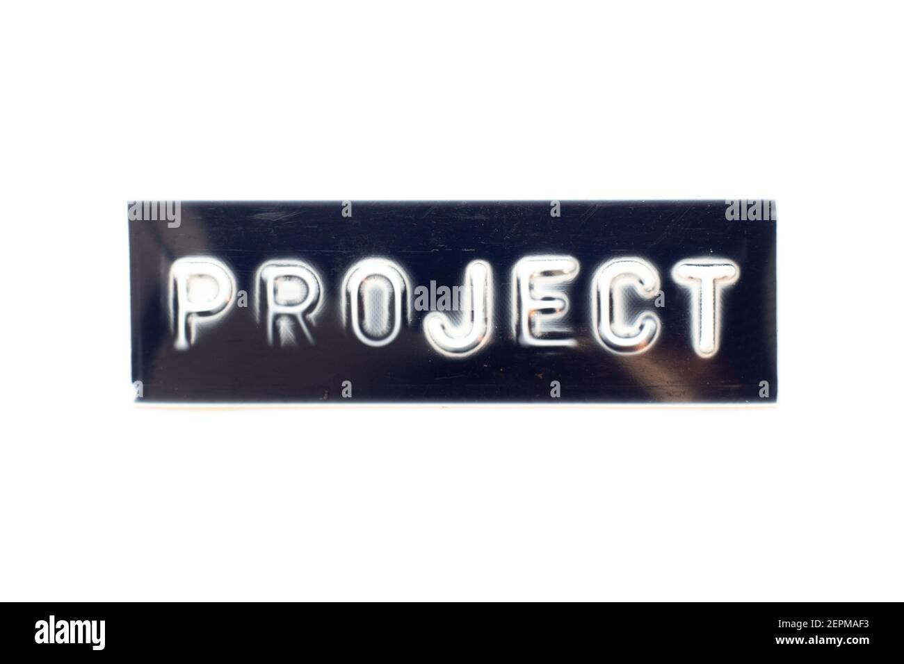 Embossed letter in word project on black banner with white background ...