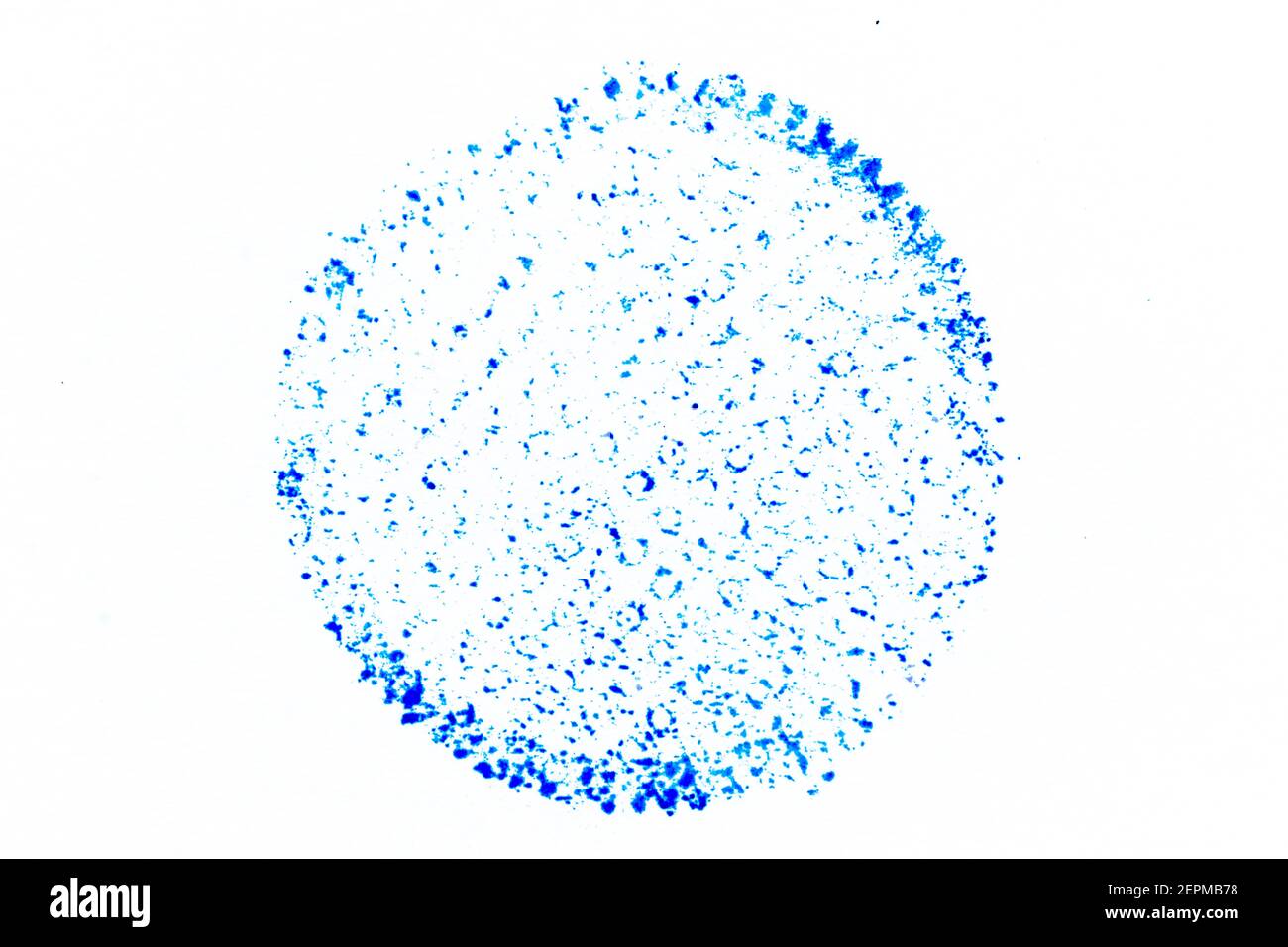 Blue color ink in round shape textured background as stamp or frame ...