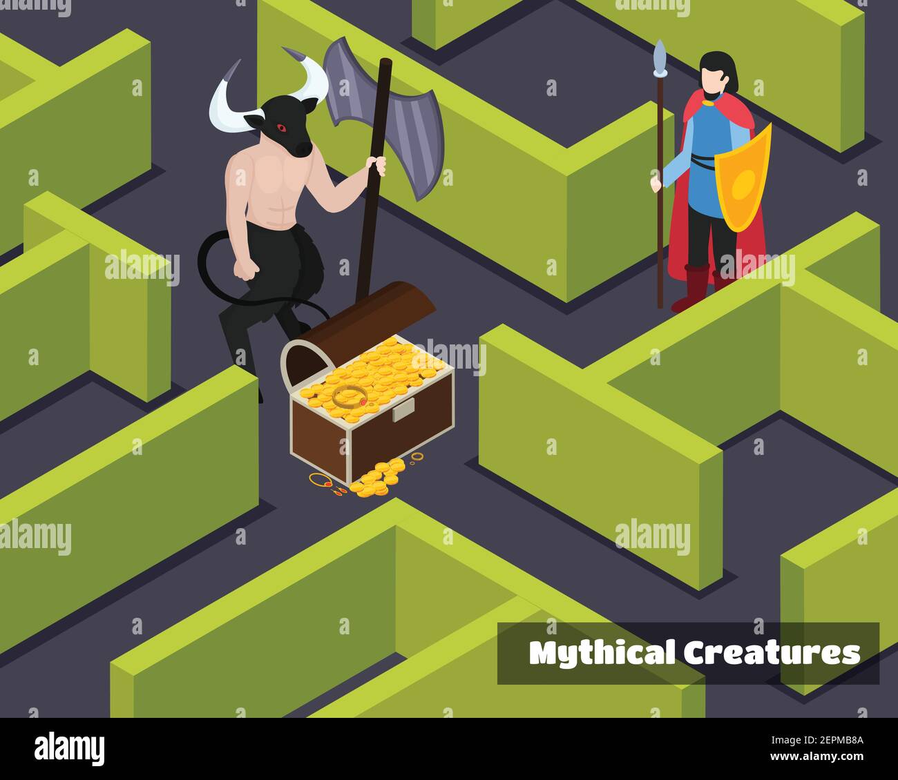 Mythical creatures isometric composition with monster protector of ...