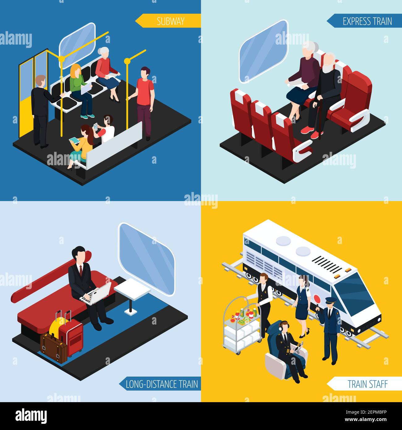 Train interior with passengers for long distance travel, express ...