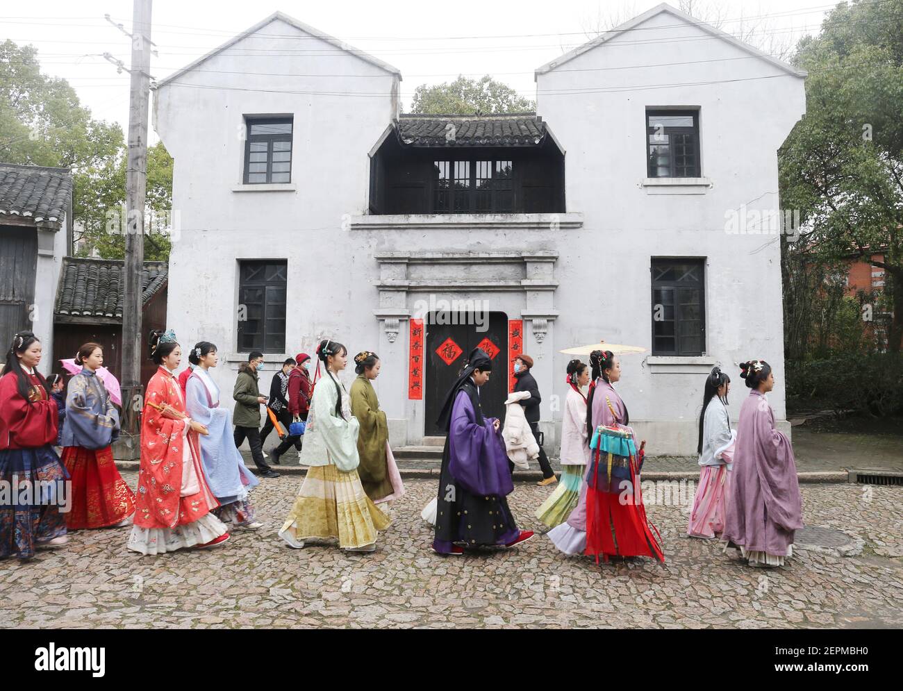 SHANGHAI, CHINA - FEBRUARY 27, 2021 - Hanfu ancient costume Garden Fair ...