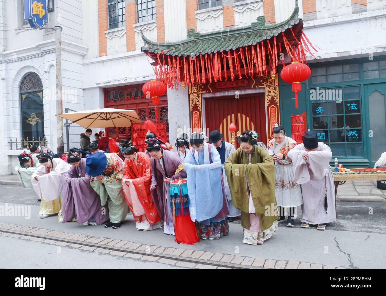 SHANGHAI, CHINA - FEBRUARY 27, 2021 - Hanfu ancient costume Garden Fair ...