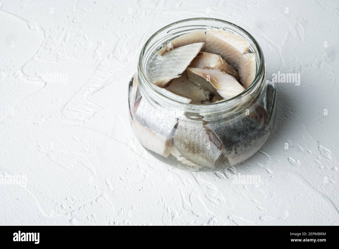 Canned Wild Herring Fillets set, in glass jar, on white background ...