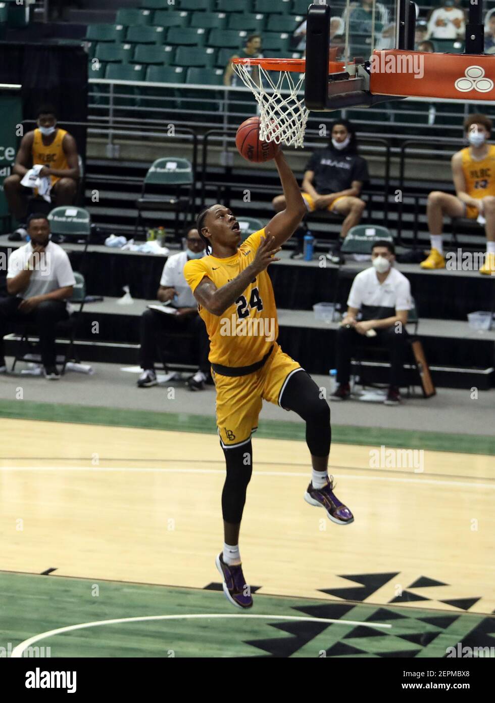 February 27, 2021 - Long Beach State 49ers forward Joe Hampton #24 puts ...