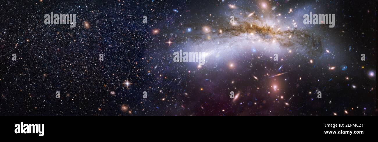 abstract background with night sky and stars. Panorama view universe ...