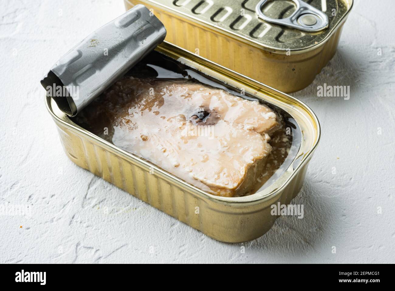 Canned Wild Pink Salmon set, in tin can, on white background Stock ...