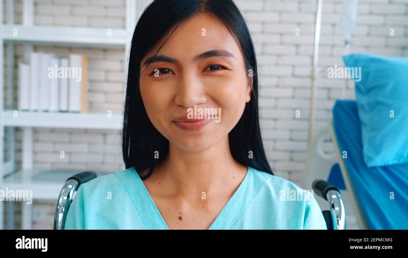 Happy patient getting well improvement at hospital ward . Health care ...