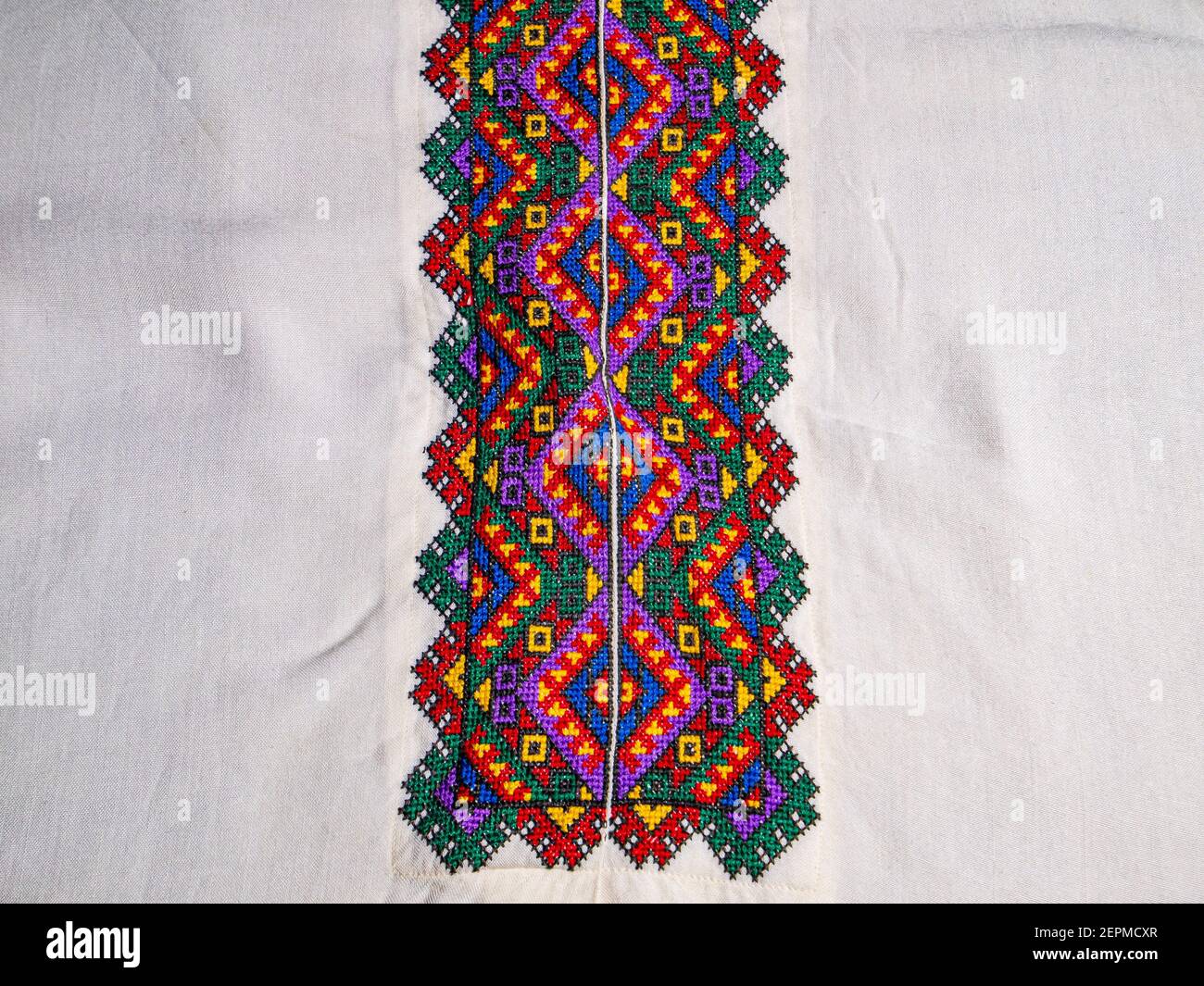 Ukrainian traditional embroidery on white fabric. National traditional ...