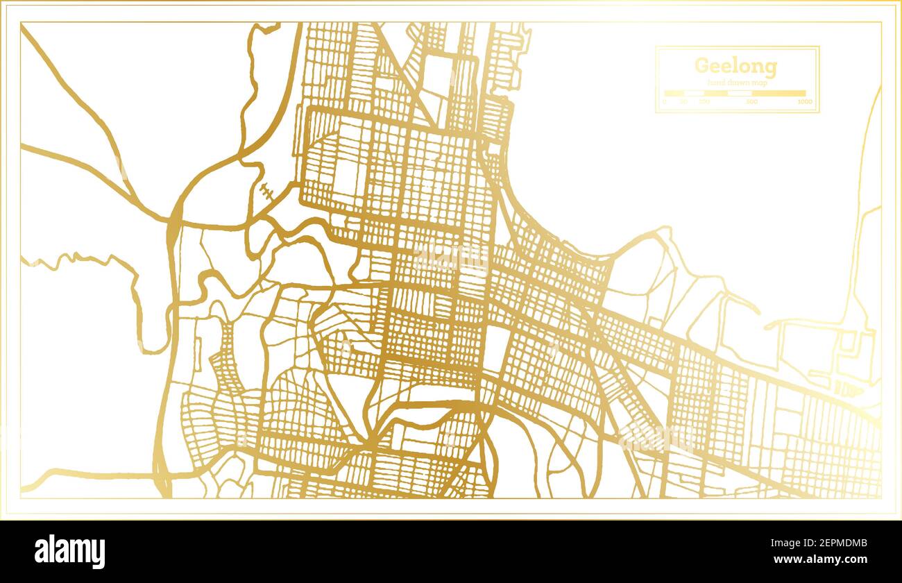 Geelong Australia City Map in Retro Style in Golden Color. Outline Map ...