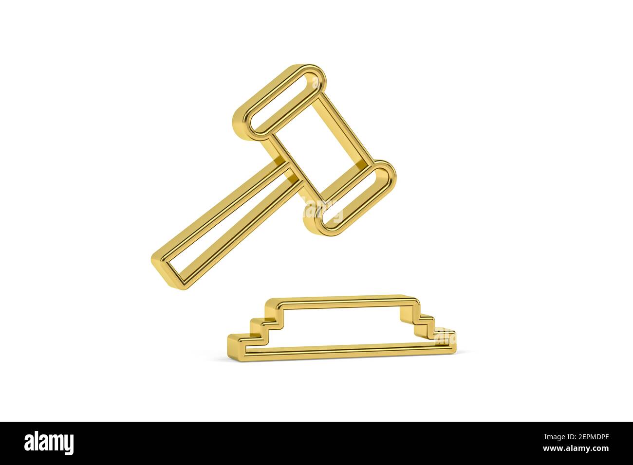 Golden 3d auction hammer icon isolated on white background - 3D render ...