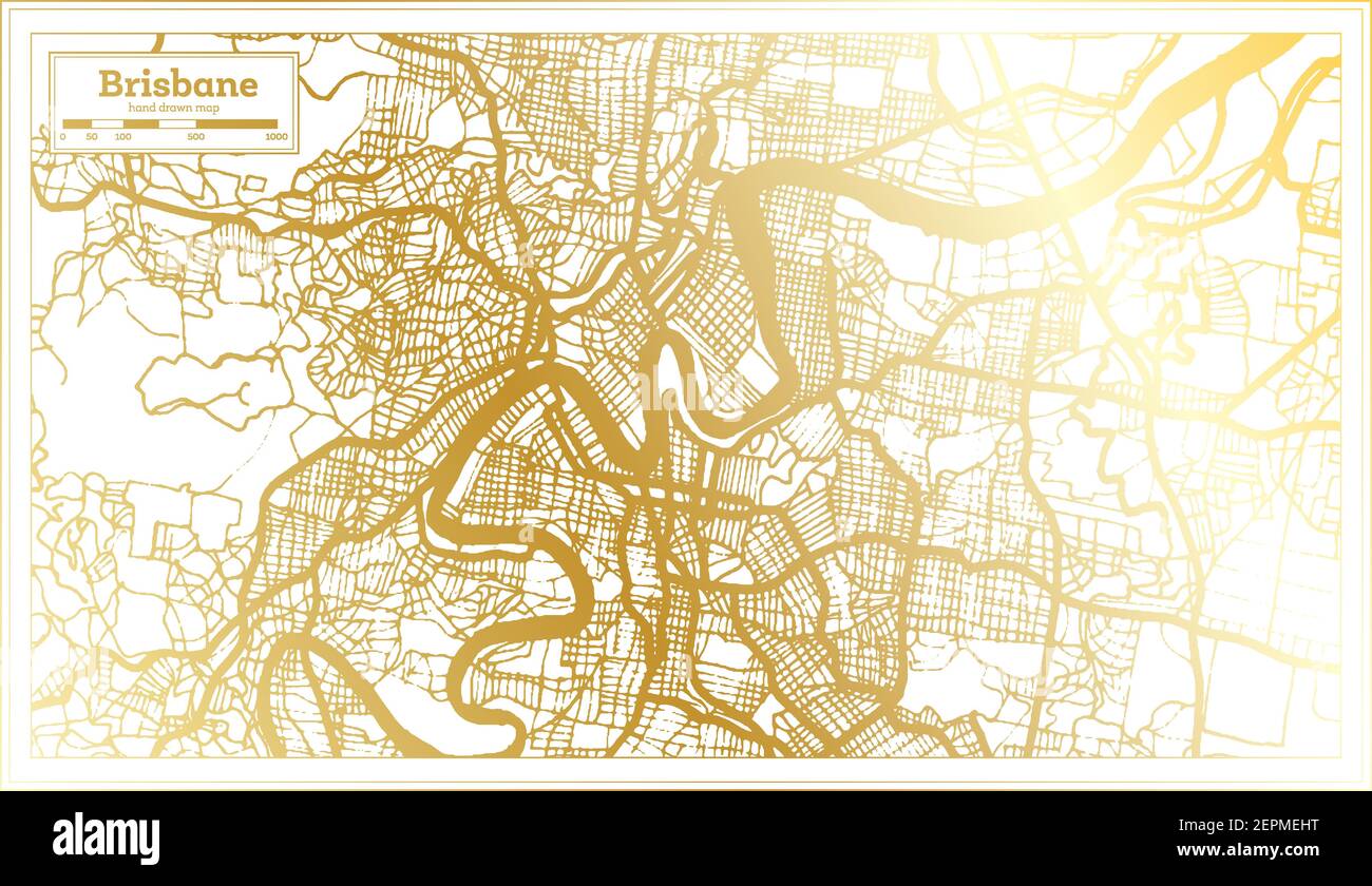Brisbane Australia City Map in Retro Style in Golden Color. Outline Map ...