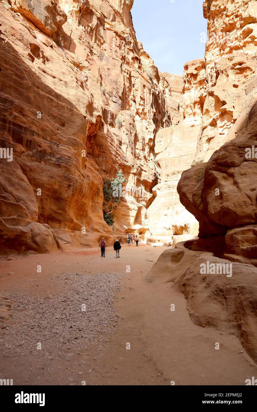 The 1.2km long path (As-Siq) to the city of Petra, Jordan-- it is a ...