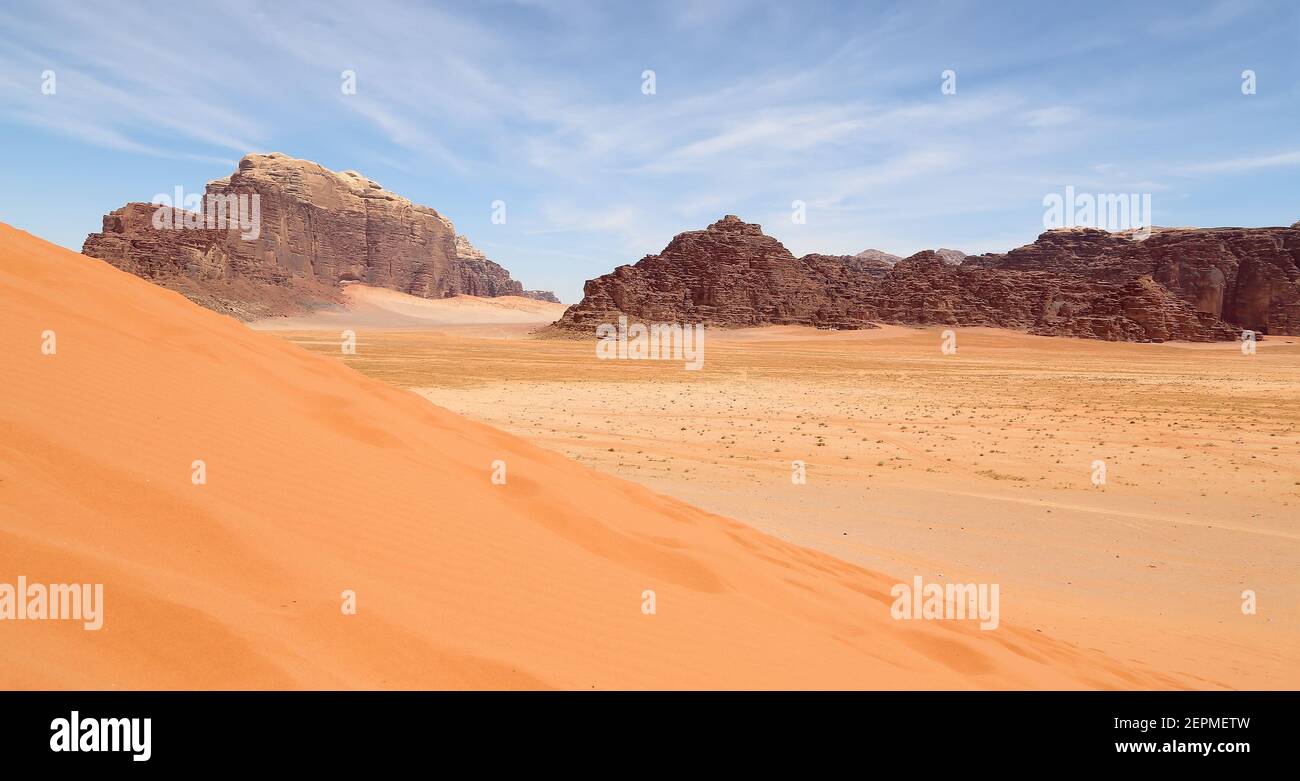 Wadi Rum Desert also known as The Valley of the Moon is a valley cut ...