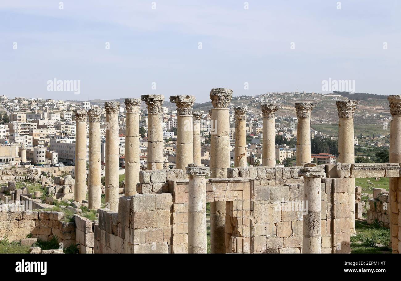 Roman ruins in the Jordanian city of Jerash (Gerasa of Antiquity ...