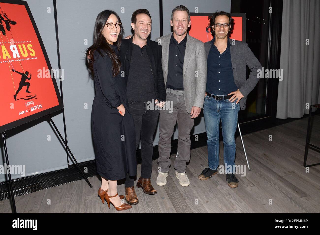 (L-R) Producer Lisa Nishimura, Director Bryan Fogel, Lance Armstrong ...