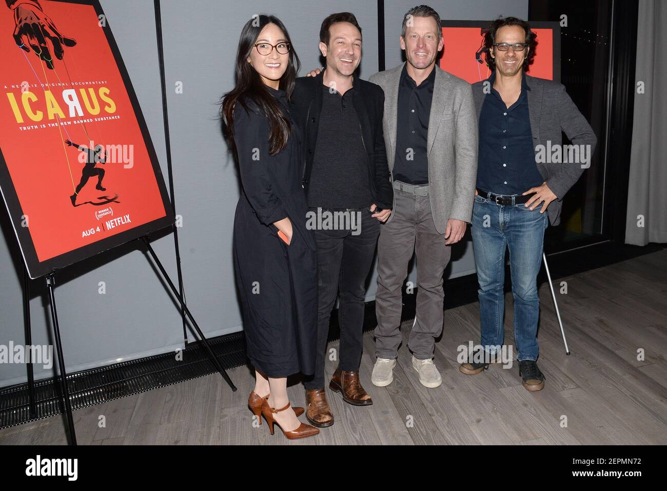 (L-R) Producer Lisa Nishimura, Director Bryan Fogel, Lance Armstrong ...