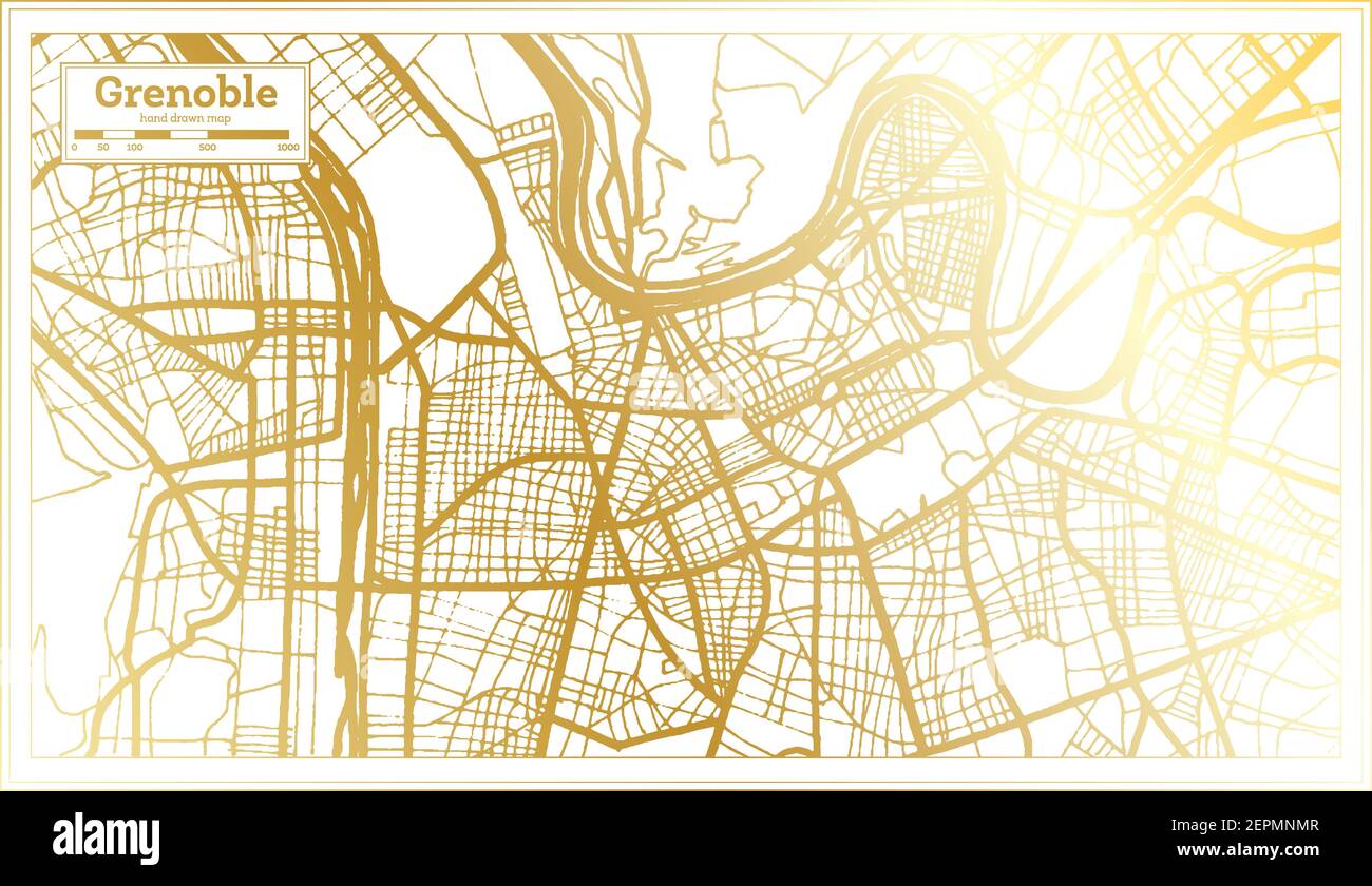 Grenoble France City Map in Retro Style in Golden Color. Outline Map ...