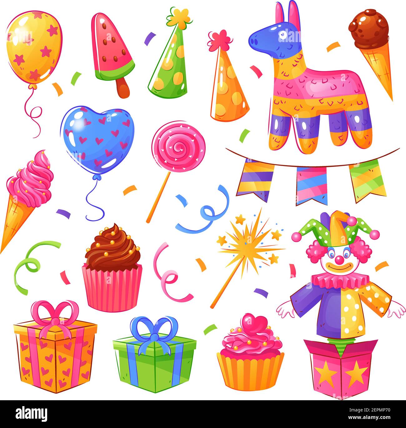 Birthday party celebration presents cakes accessories festive ...