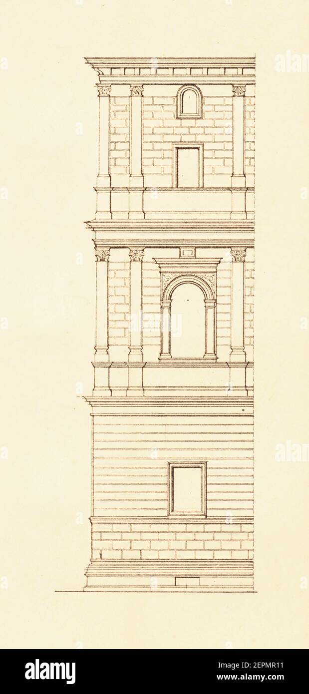 Antique engraving depicting facade of Palazzo Torlonia in Rome, Italy ...