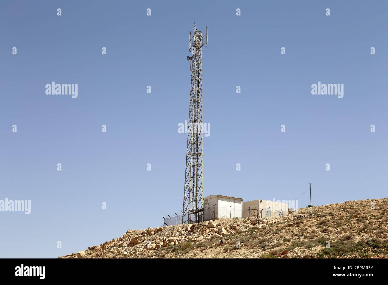 Telecommunication antenna and equipment in the desert of Jordan, Middle ...
