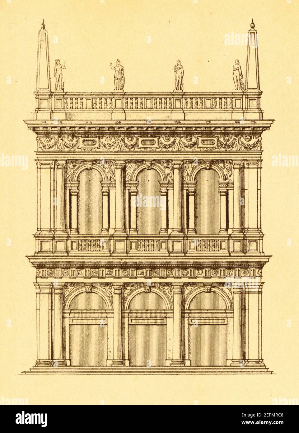 Antique illustration of Biblioteca Marciana, a library in Venice ...