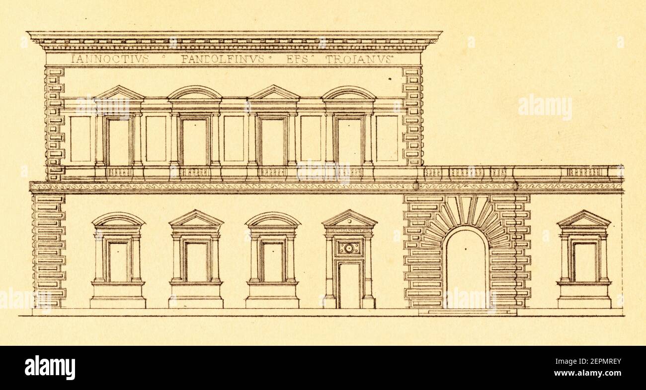 19th-century illustration depicting Palazzo Pandolfini in Florence ...