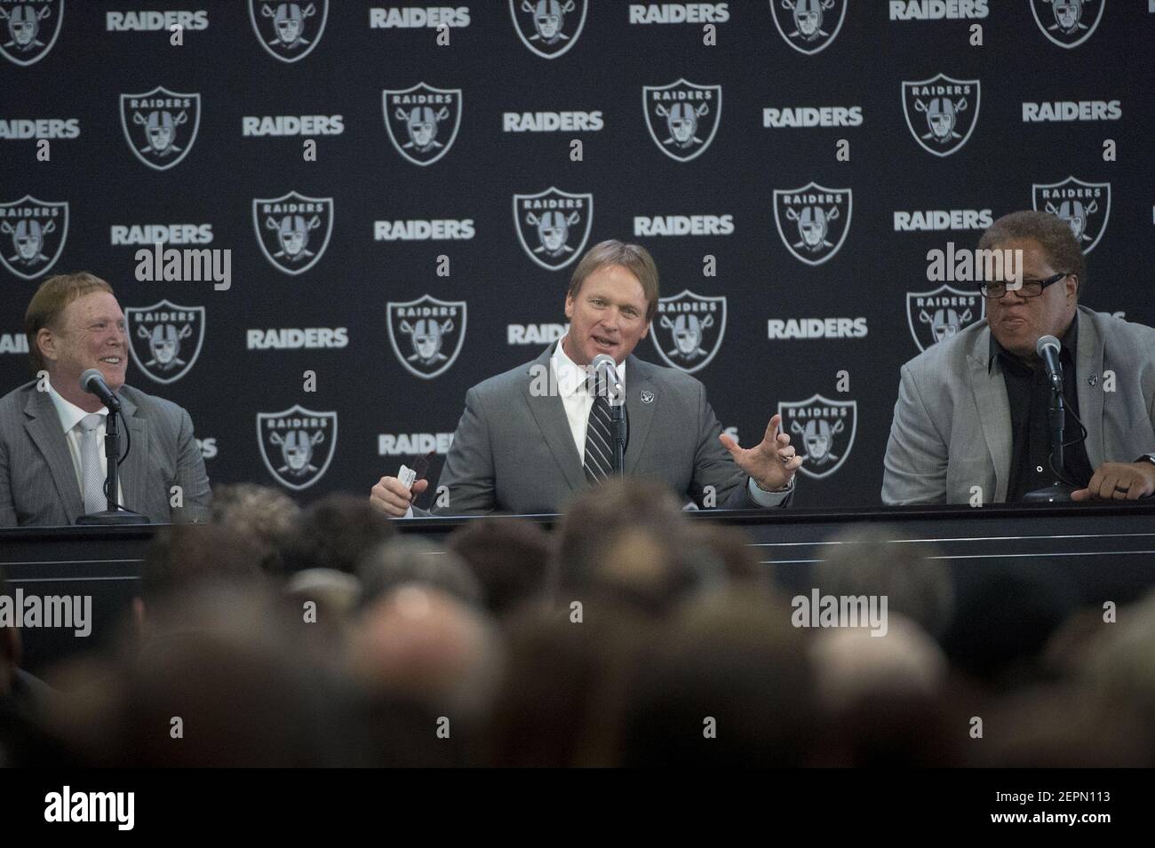 Jon Gruden is introduced as the Oakland Raiders head coach with Raiders ...