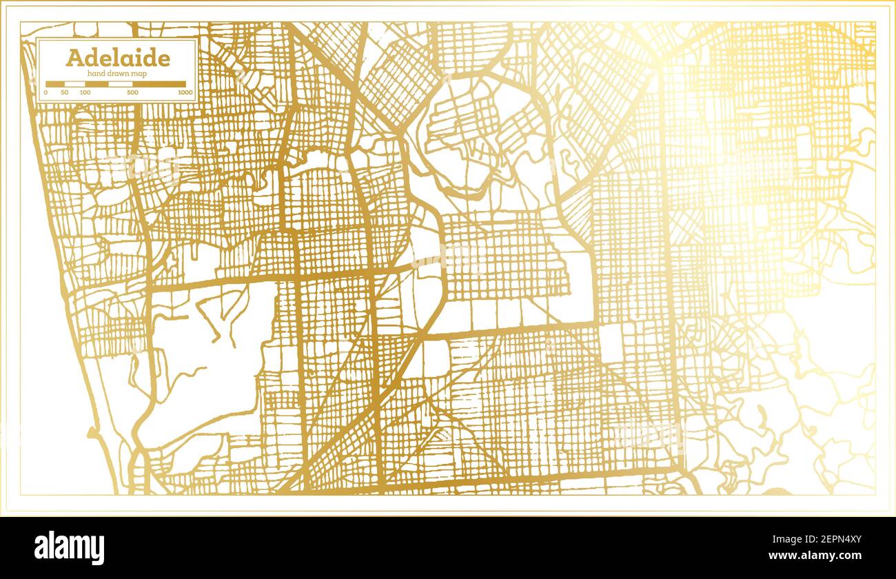 Adelaide Australia City Map in Retro Style in Golden Color. Outline Map ...