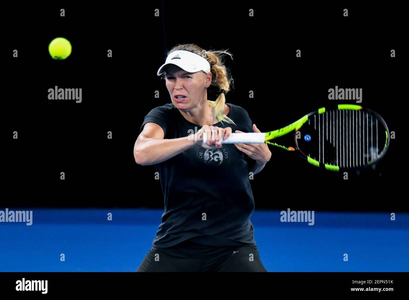 January 12, 2018: Second seed Caroline Wozniacki from Denmark practises ...
