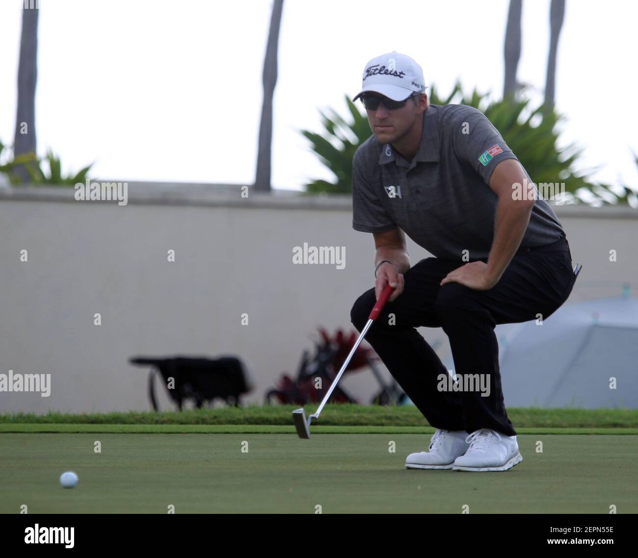 January 11, 2018 - Ted Potter Jr. lines up his putt on the 16th hole ...