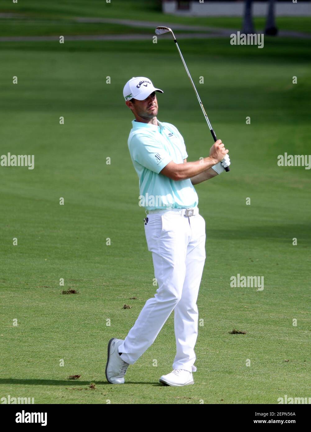 January 11, 2018 - Wesley Bryan hits his second shot on the 16th hole ...