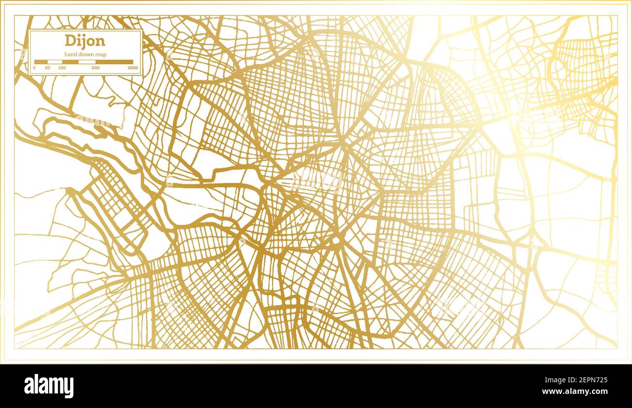 Dijon France City Map in Retro Style in Golden Color. Outline Map ...