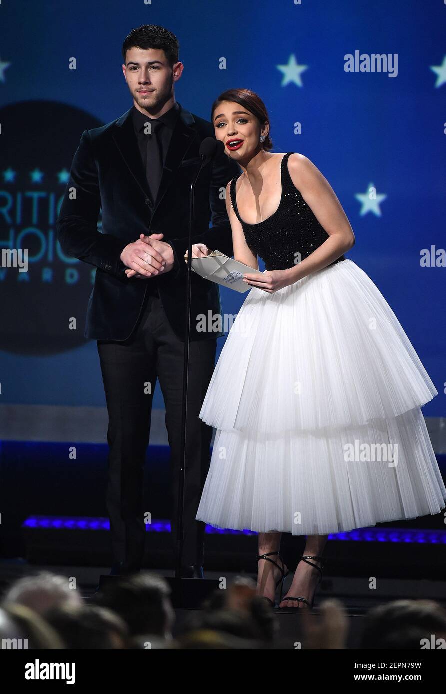 SANTA MONICA, CA - JANUARY 11: Nick Jonas and actor Sarah Hyland at the ...