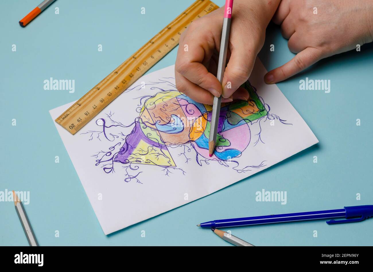 Mental health, a modern method of art therapy, Neurographics. The hands ...