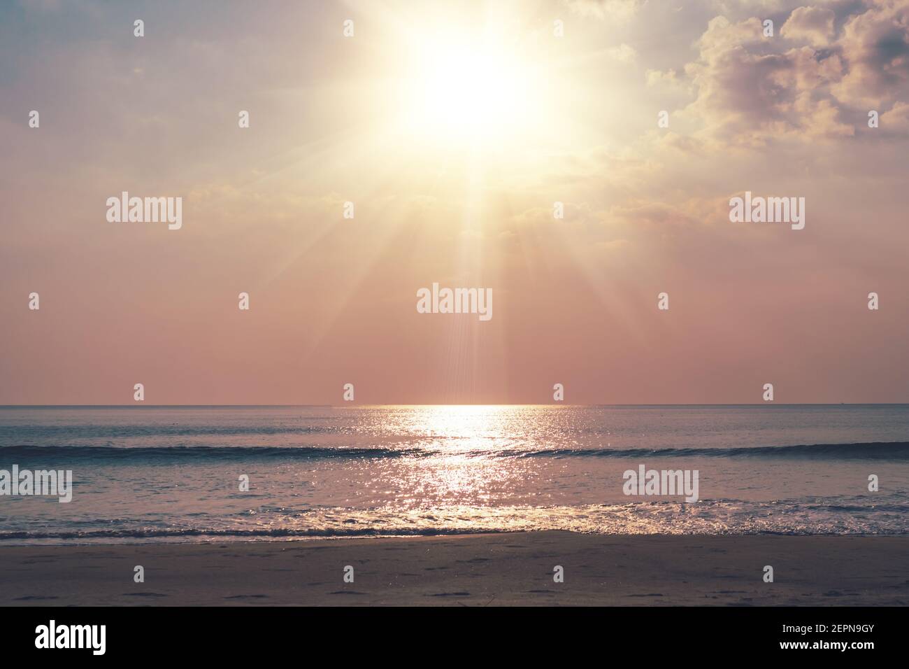 Tropical nature clean beach sunset sky time with sun light background ...