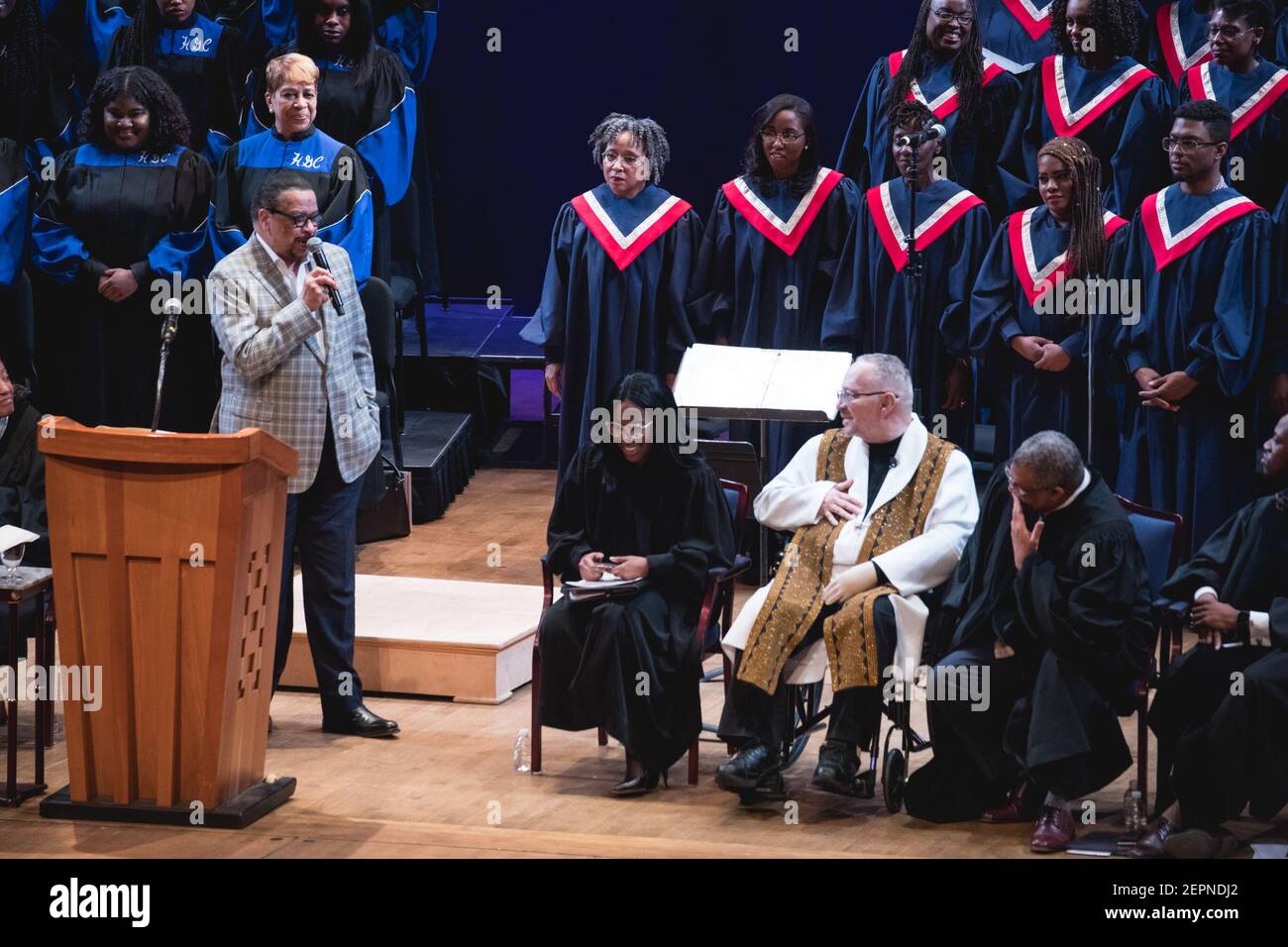 Gosepl music artist Richard Smallwood speaks, as Rev. Dr. Jeremiah A ...