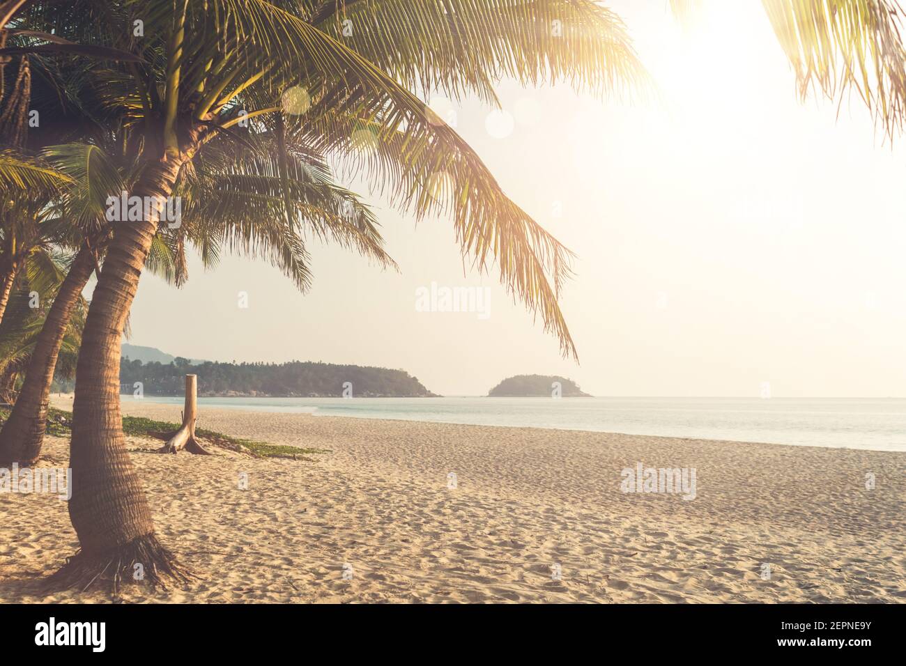 Tropical nature clean beach sunset sky time with sun light background ...