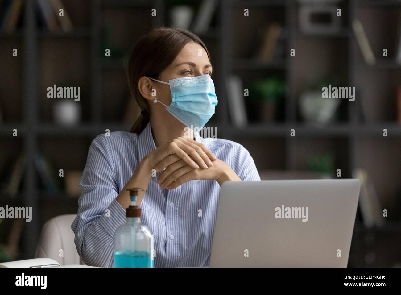 Caucasian employee wear mask hi-res stock photography and images - Alamy