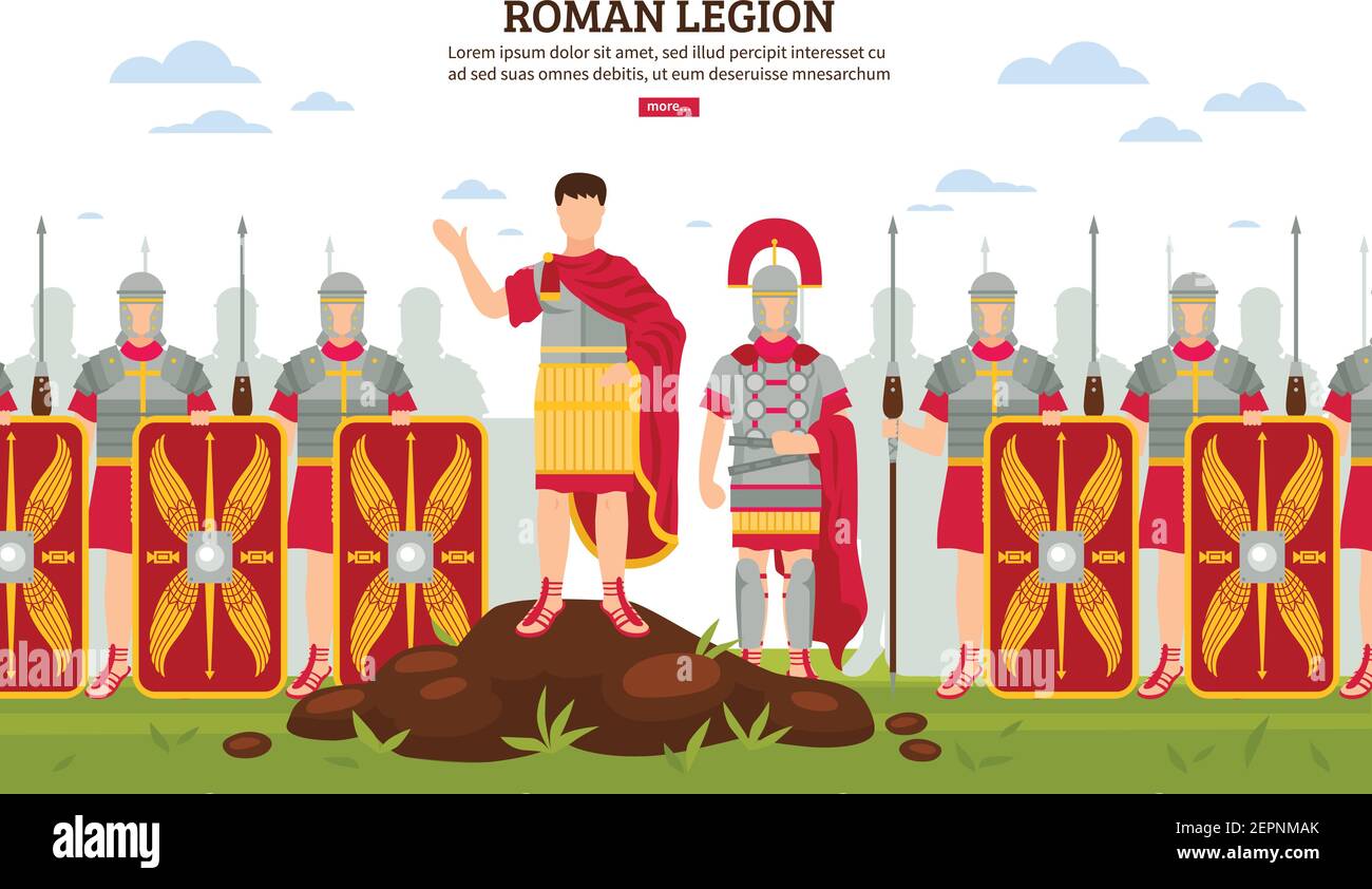 Ancient rome legionary flat webpage banner with army infantrymen in ...