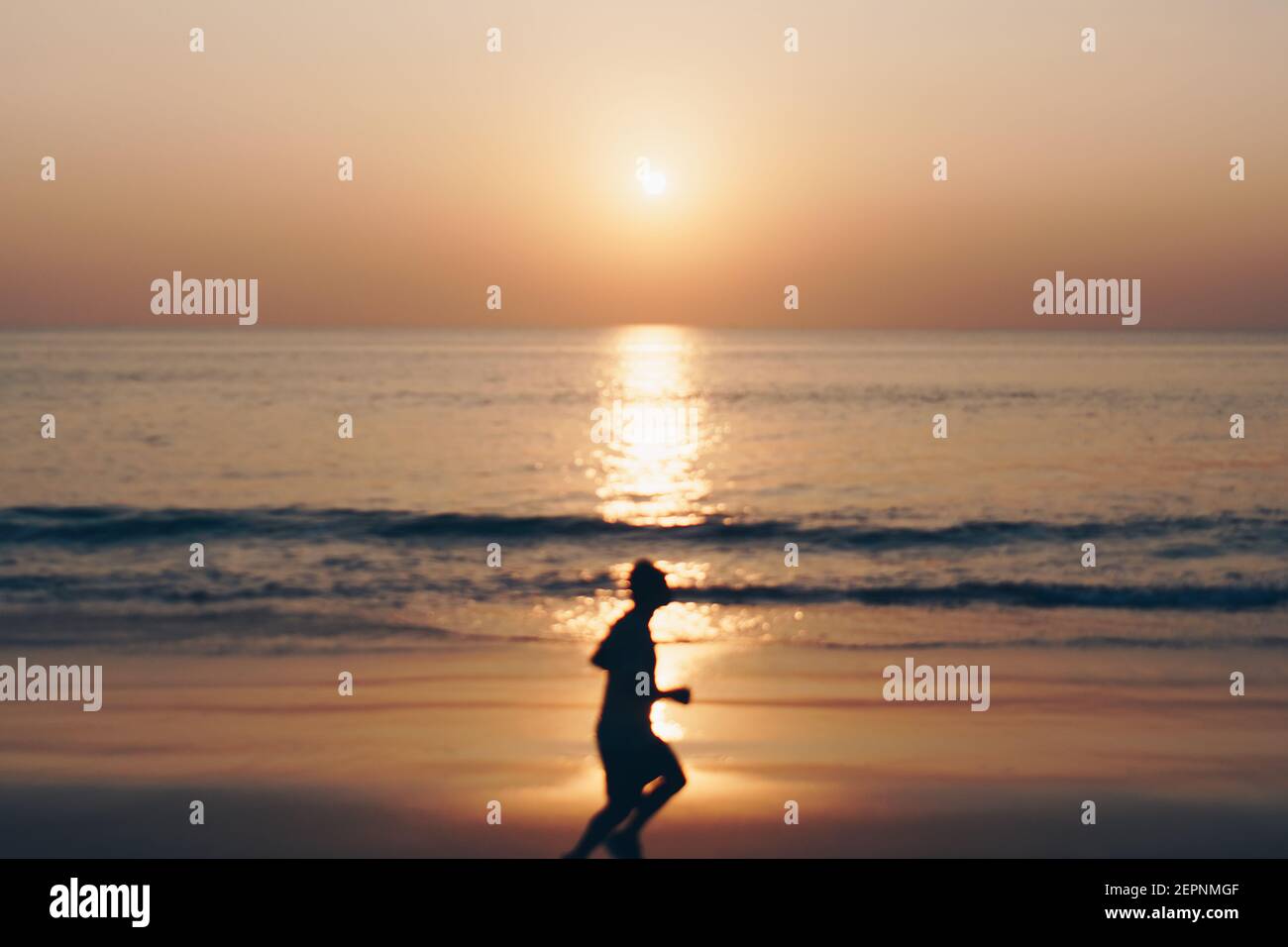 Tropical nature clean beach sunset sky time with blur silhouette man ...