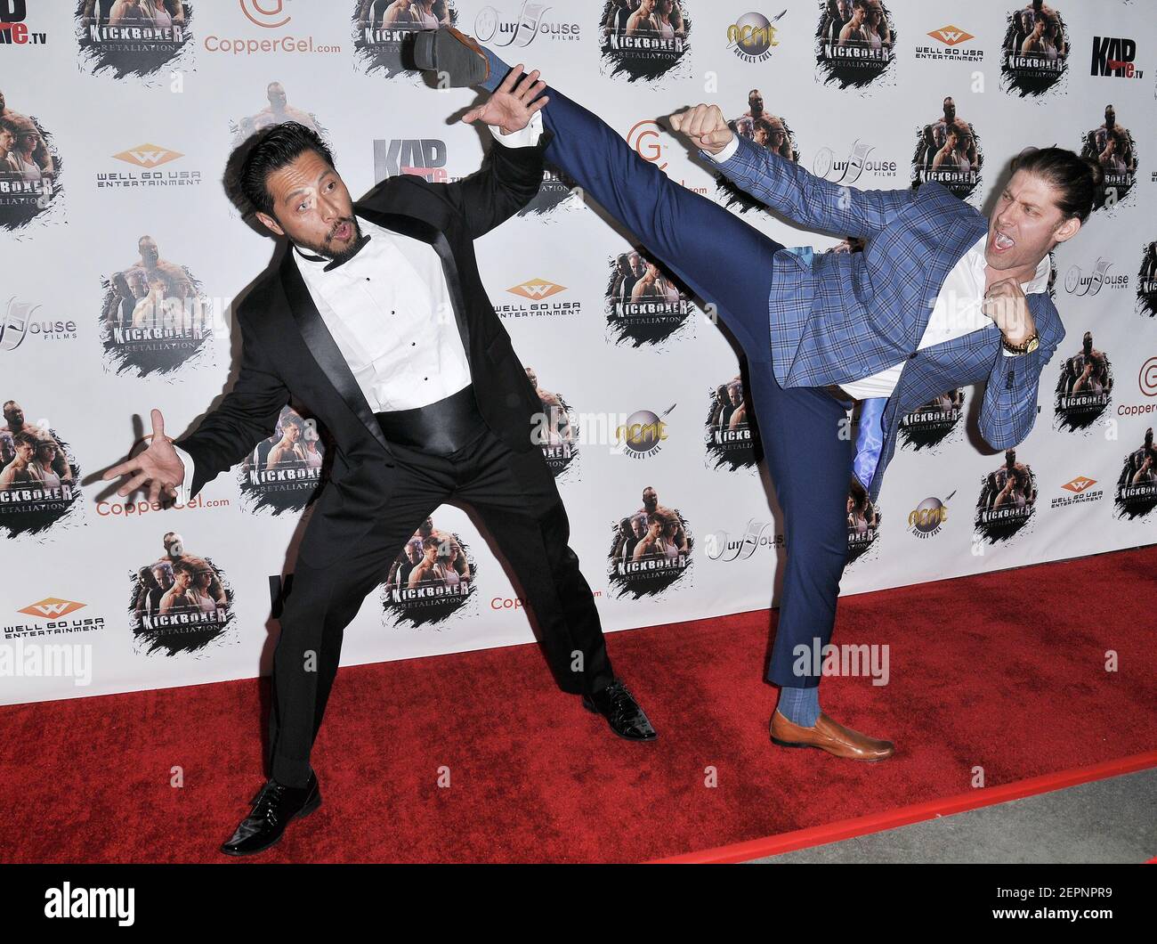 (L-R) Sam Medina and Alain Moussi arrives at the "Kickboxer ...