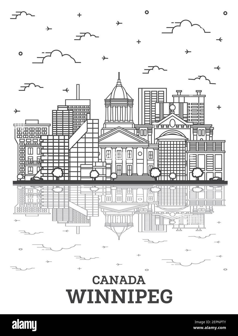 Outline Winnipeg Canada City Skyline with Modern Buildings and ...