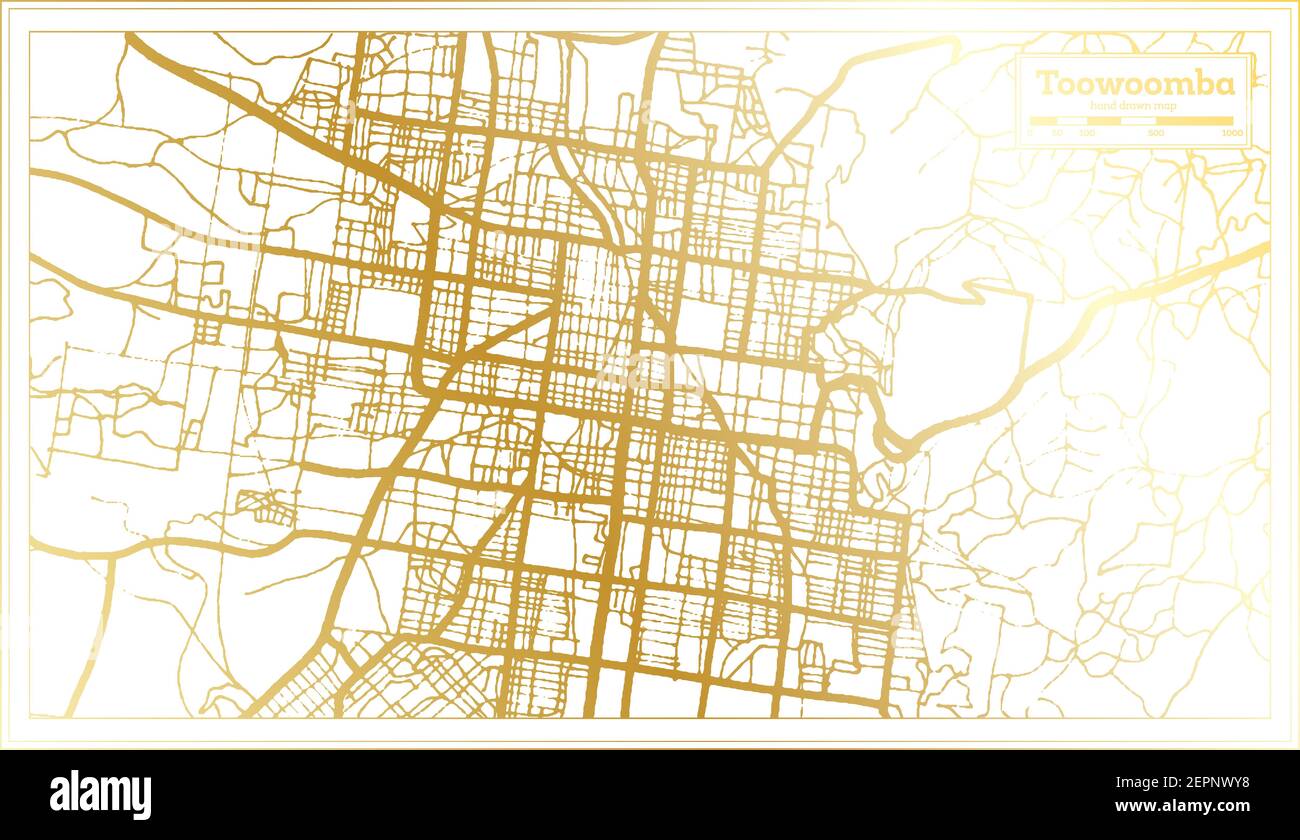 Toowoomba Australia City Map in Retro Style in Golden Color. Outline ...