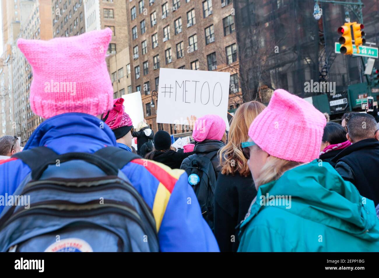 A demonstrator holds a "Me Too" sign during the Women's March in New ...