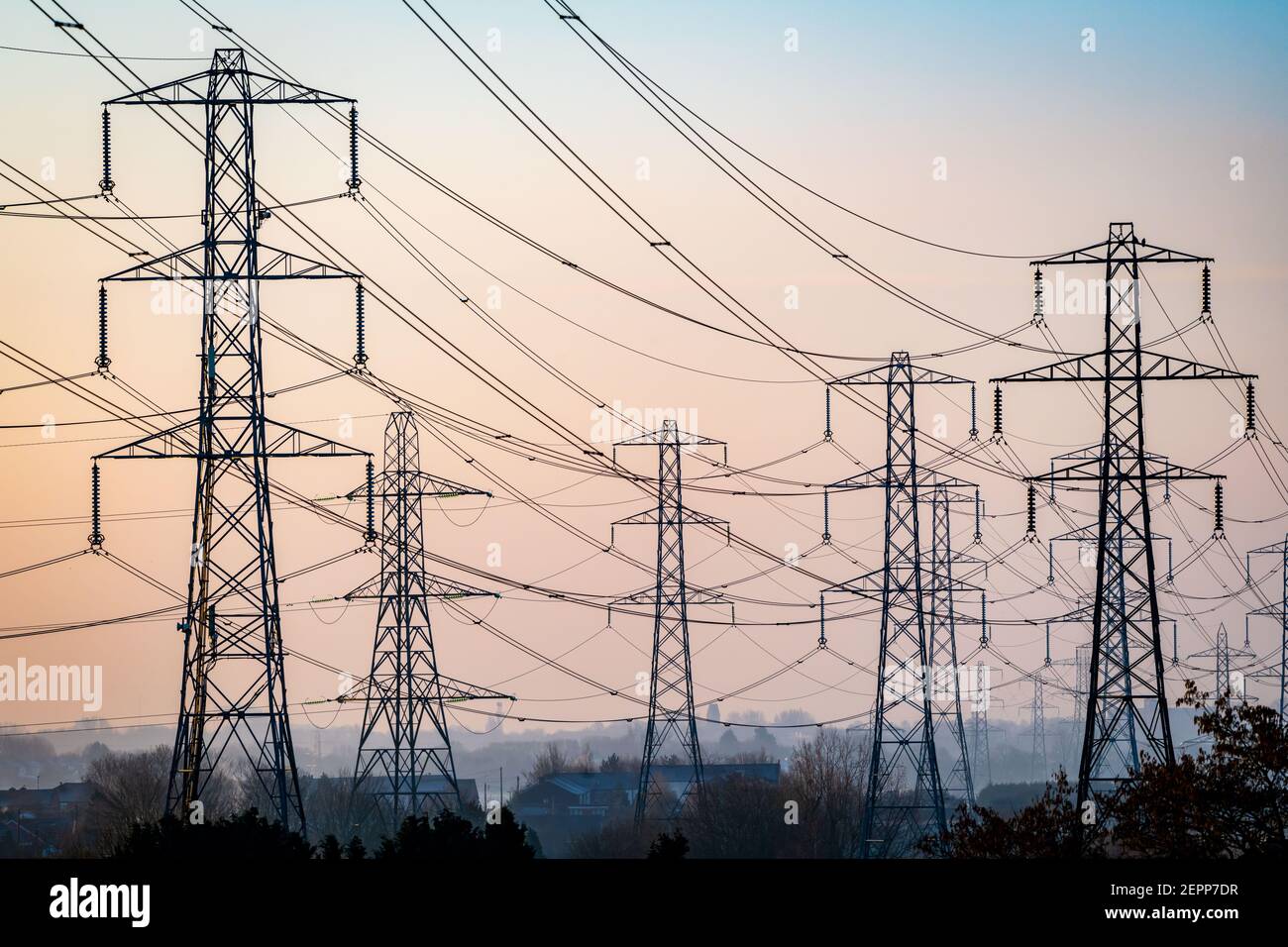 Electricity pylons in Bolton, UK Stock Photo - Alamy