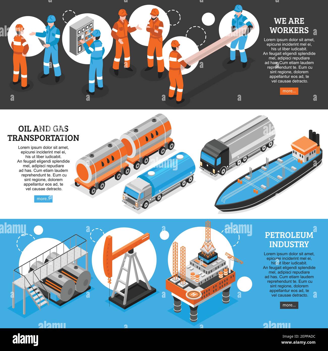 Oil gas 3 isometric horizontal banners set webpage design with ...