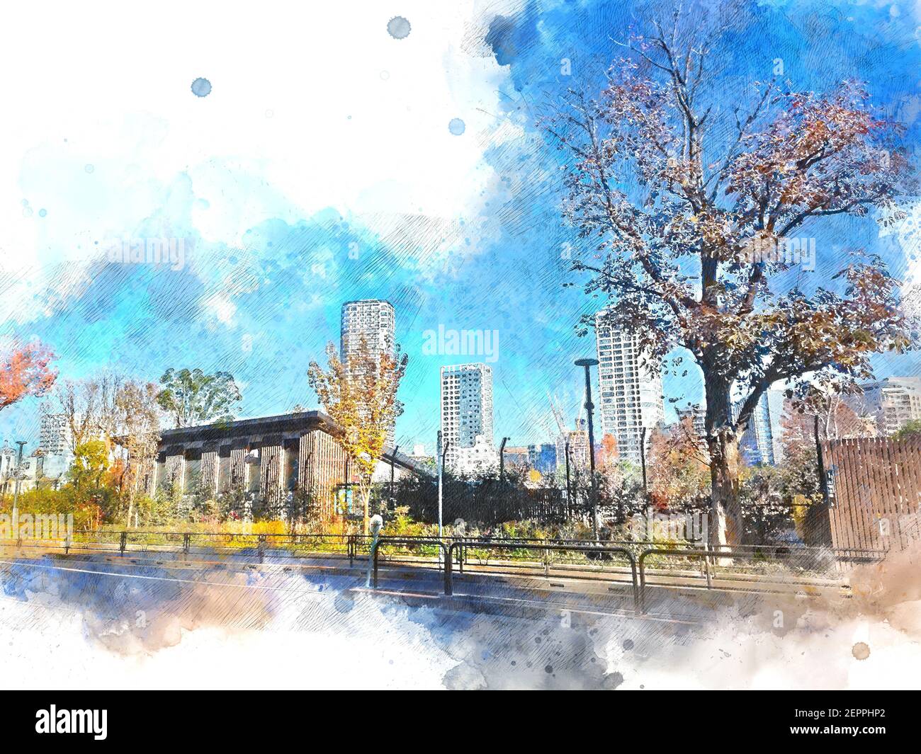 Watercolor Paintings City Landscape